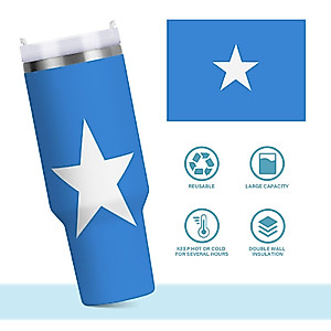 Insulated Stainless Steel Tumbler 40 Oz with Handle and Straw, Somalia Flag Travel Insulated Tumblers