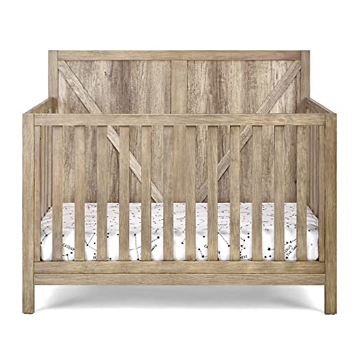 Pvillez Convertible Crib, 4-in-1 Convertible Crib, Farmhouse Style Baby Crib Converts to Toddler Bed, Daybed and Full Size Bed, Easy Assembly (Vintage Chestnut)