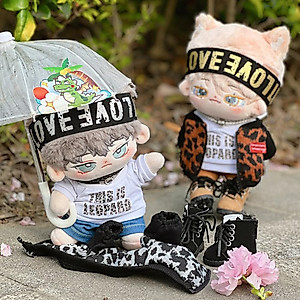 niannyyhouse 20cm Plush Doll Clothes Cool Leopard Print Suit Loose Coat T-Shirt Pants Headwear Collar Shoes Soft Stuffed Plush Toy Dress Up (White+Black, 20cm)
