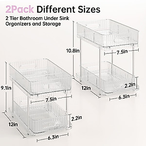 Delamu Bathroom Under Sink Organizers and Storage, Snap-Lock Pull Out Bathroom Medicine Cabinet Organizer,Multi-Purpose Kitchen Pantry Organizer and Storage with Movable Divider (2)