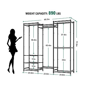Neatrays Wardrobe Closet Heavy Duty Clothes Rack, Portable Closet Organizer System with 4 Hang Rods & 8 Shelves, Metal Clothing Rack Garment Rack for Hanging Clothes, Max Load 890 LBS