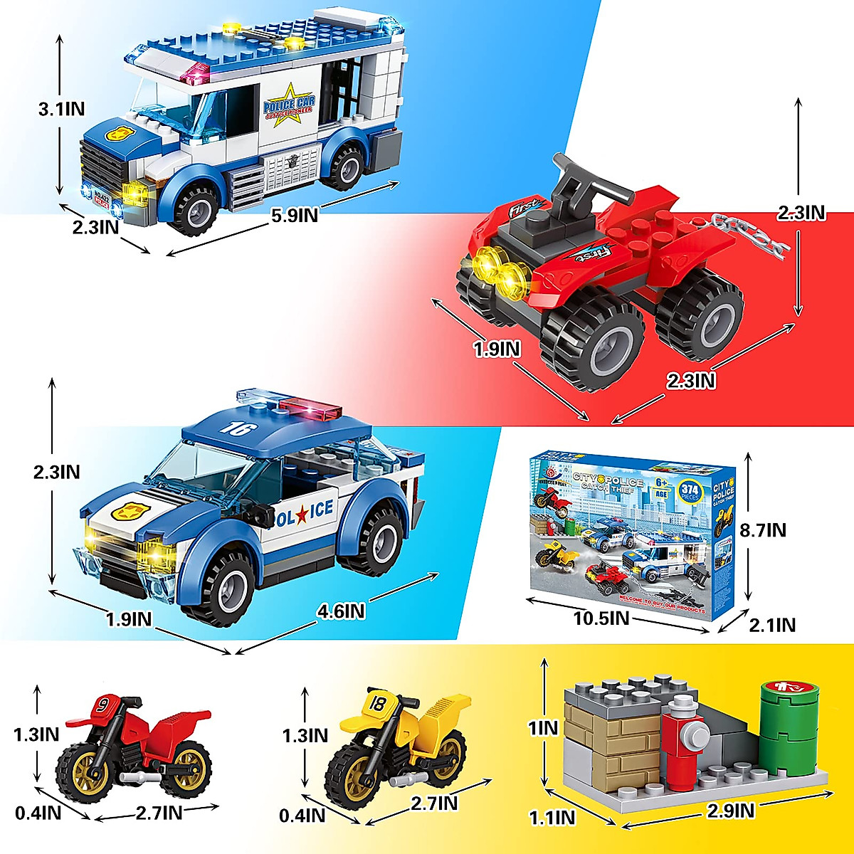 City Police Building Blocks Set, Cop Cars Toy Kit with Truck, Motorcycle & SUV Vehicles, Highway Arrest & Prisoner Transport Toys, 2022 STEM Xmas Birthday Gift for Boys 6-12 Year Old Kids (362 Pieces)