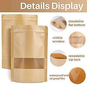 MAQIHAN 46 Stand Up Pouches Bags - 5.9"×8.6" Resealable Ziplock Kraft Paper Bags Window Food Packaging Homemade Bagel Bread Cookie Candy Tea Herb Spice Coffee Jerky Dog Treat Bags Small Business