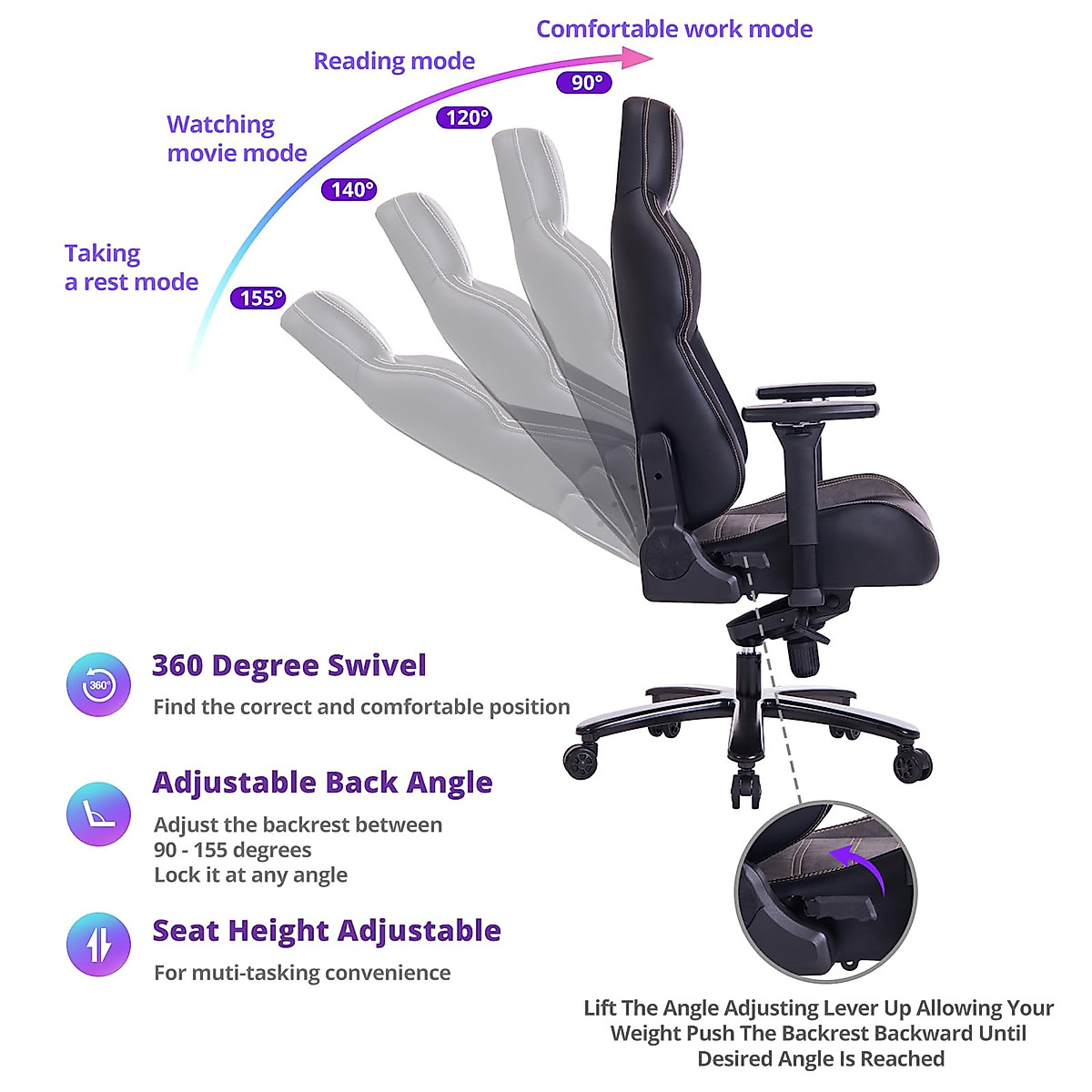 Big and Tall Gaming Chair 440LBS Gaming Chair with Metal Base Memory Foam Lumbar 4D Adjustable Armrest Gaming Chair for Heavy People Ergonomic High-Back Computer Chair