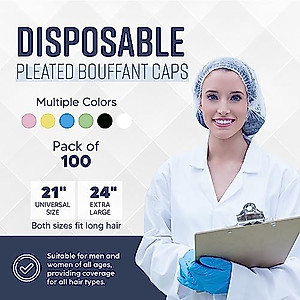 Medical Nation Hair Net, Disposable Pleated Hair Nets | Blue, 100 Count | Bouffant Hair Cap Hair Nets for Food Service, Medical Use - 21" Hairnets for Women & Men- Latex Free with Elastic Band - Blue