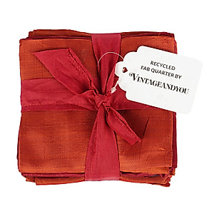 VintageandYou 12 Pieces Reclaimed Sari Silk Fat Quarter Fabric Bundle DIY Sewing Craft, 18 x 22 Inches- Red
