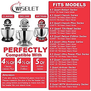 Stainless Steel Flat Beater for KitchenAid 4.5qt-5qt Tilt-Head Stand Mixer, Fit for Classic, Classic Plus and Artisan Mixer K45SS, KSM75, KSM90, KSM110, KSM125, KSM150 Heavy Duty and Dishwasher Safe