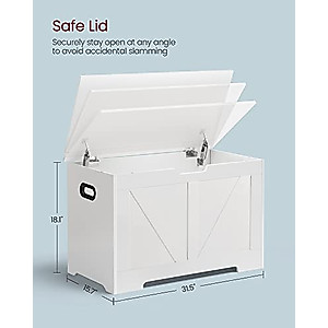 VASAGLE Storage Chest, Storage Trunk with 2 Safety Hinges, Storage Bench, Shoe Bench, Barn Style, 15.7 x 31.5 x 18.1 Inches, for Entryway, Bedroom, Living Room, White ULSB062T14