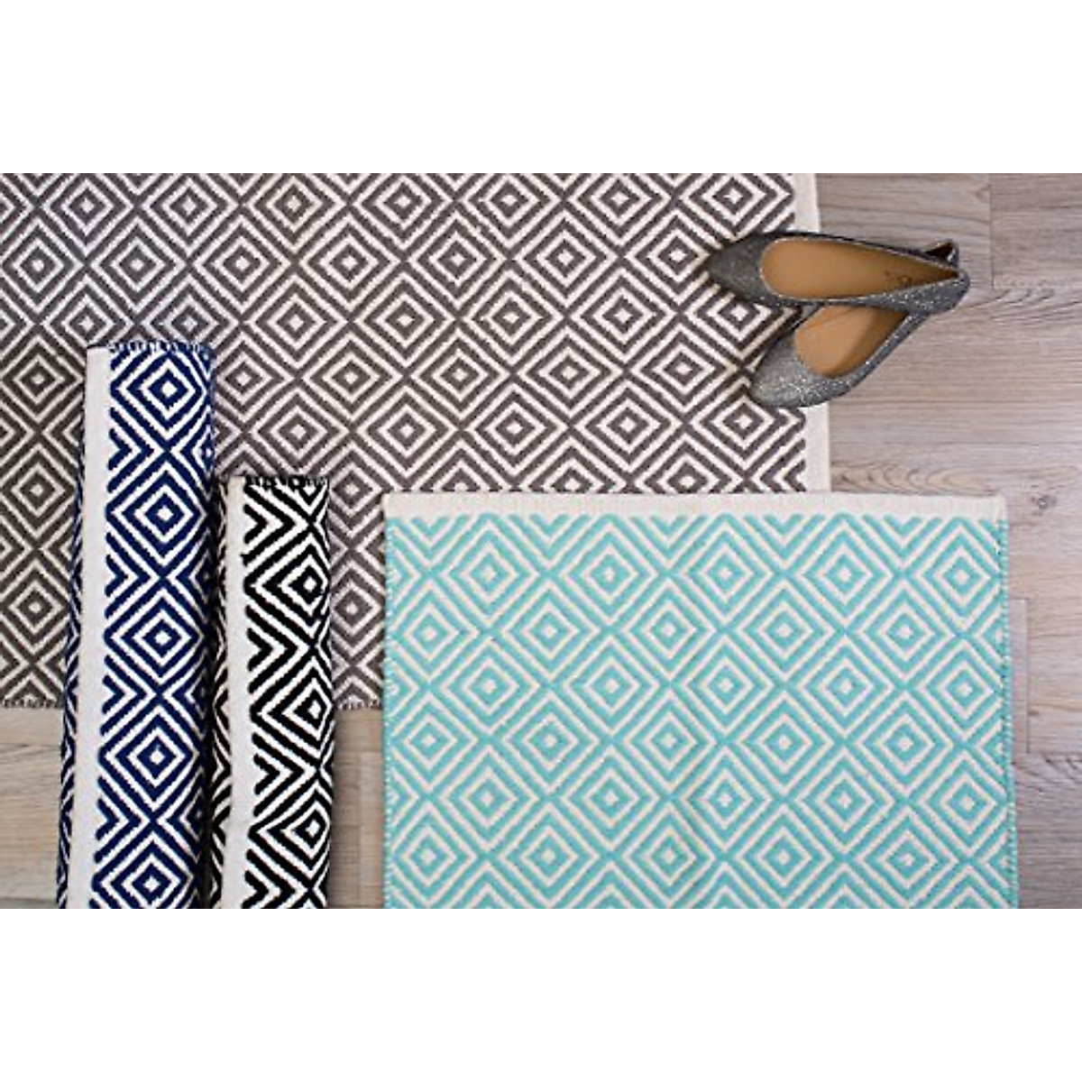 DII Woven Cotton Throw Rug, Area Rugs for Kitchen, Bedroom, Bathroom or Entry Way, Small Rug, 2x3, Diamond Nautical Blue