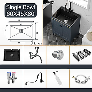 Stainless Steel Utility Kitchen Sink with Cabinet,Outdoor Sink Station,Single/Double Bowl Kitchen Sink Cabinet,Laundry Sink with Cabinet,with Pull-Out Faucet,Soap Dispenser,Drain Basket,Drainer ( Siz