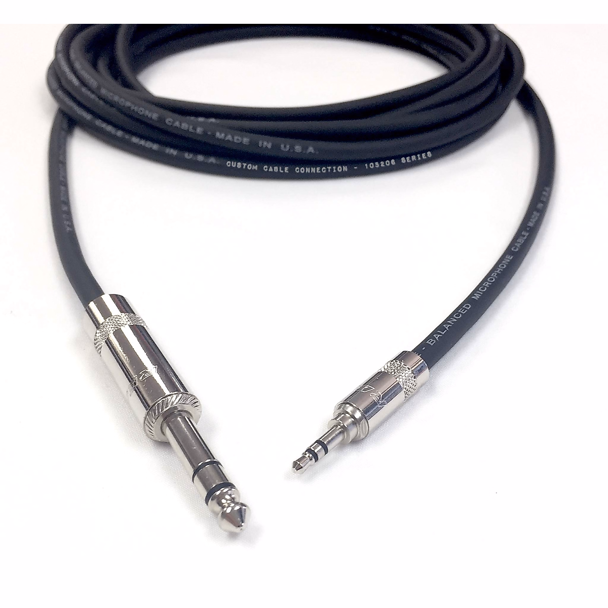 15 Foot Pro Audio 1/4 inch (6.35mm) TRS to 1/8 inch (3.5mm) TRS Balanced Cable by Custom Cable Connection