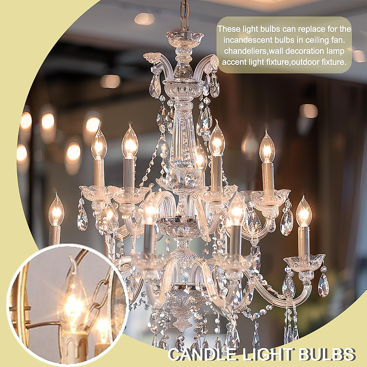 Potanro E12 Incandescent Light Bulbs 40Watt Warm White 2700K, 300 Lumens Candelabra Light Bulbs Decorative Dimmable Chandelier Light Bulbs for Ceiling Fan, Pendants (40W-12Pack)