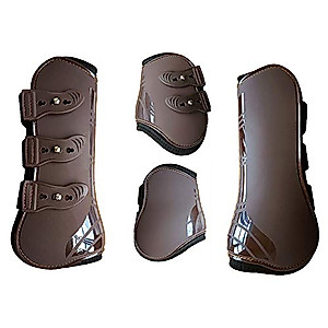 MAYiT Horse Tendon Boots (4 pcs - Front & Hind), PU Shell Tendon Fetlock Brace Guard Boots for Riding Shock Absorbing Jumping Competition Protection