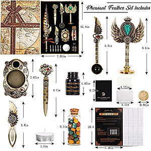 Quill Pen Ink Set,Feather Calligraphy Pen and Ink Set,with Seal Stamp,Wax Seal Stamp Kit, Calligraphy Copybook,Beginner Calligraphy Pen Quill Pen,Gift Selection Calligraphy Pen Set