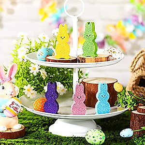 5 Pieces Easter Peep Tiered Tray Decor Spring Bunny Decor Easter Table Sign Colored Peeps Farmhouse Decor Wooden Bunny Decor for Spring Easter Birthday Home Office Farmhouse Party Decorations