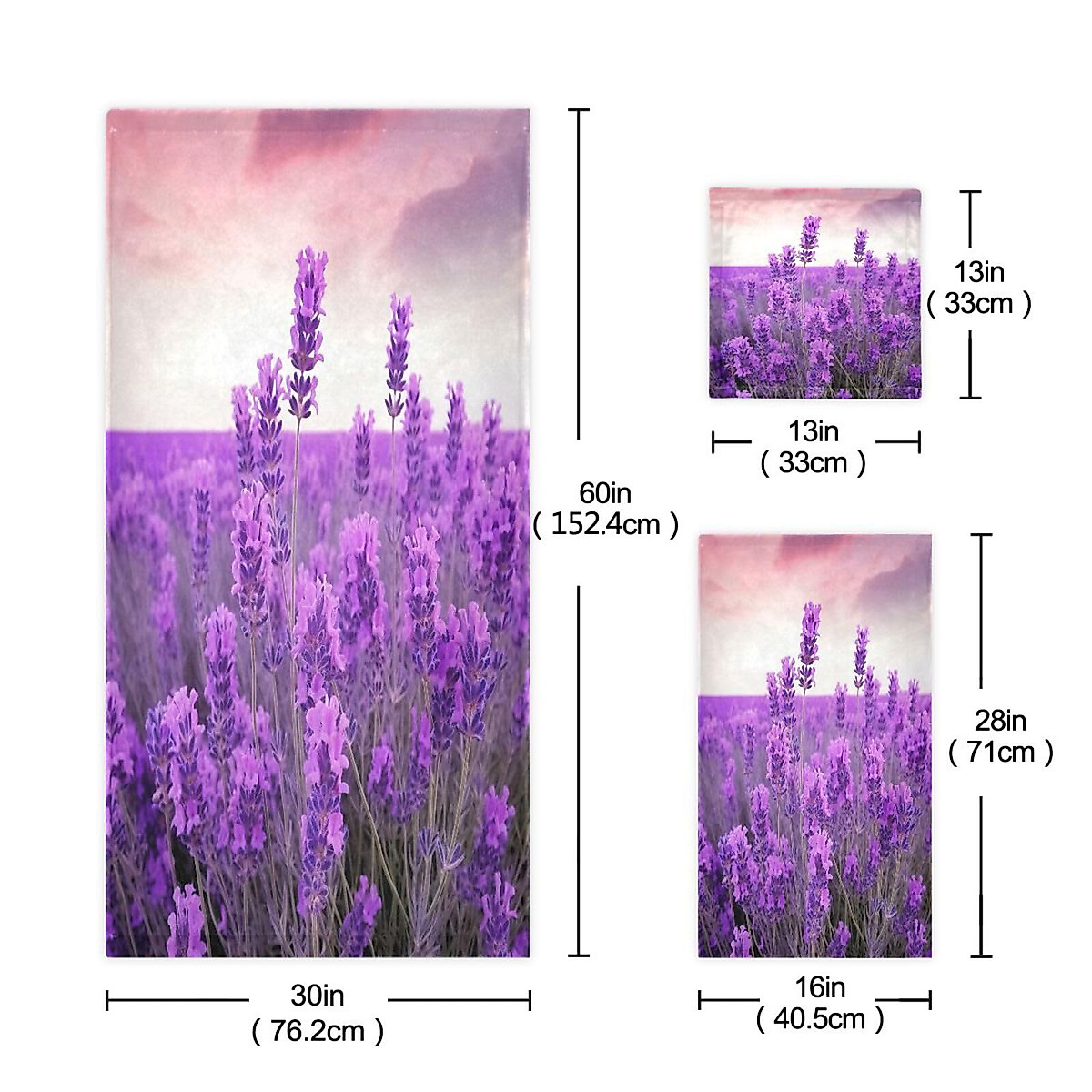 Flradish Lavender Flower Towels 3 Pack Bath Towels for Bathroom Set Soft Cotton Highly Absorbent Lightweight & Quickdry Towel Set 1 Bath Towel,1 Hand Towel,1 Washclothe