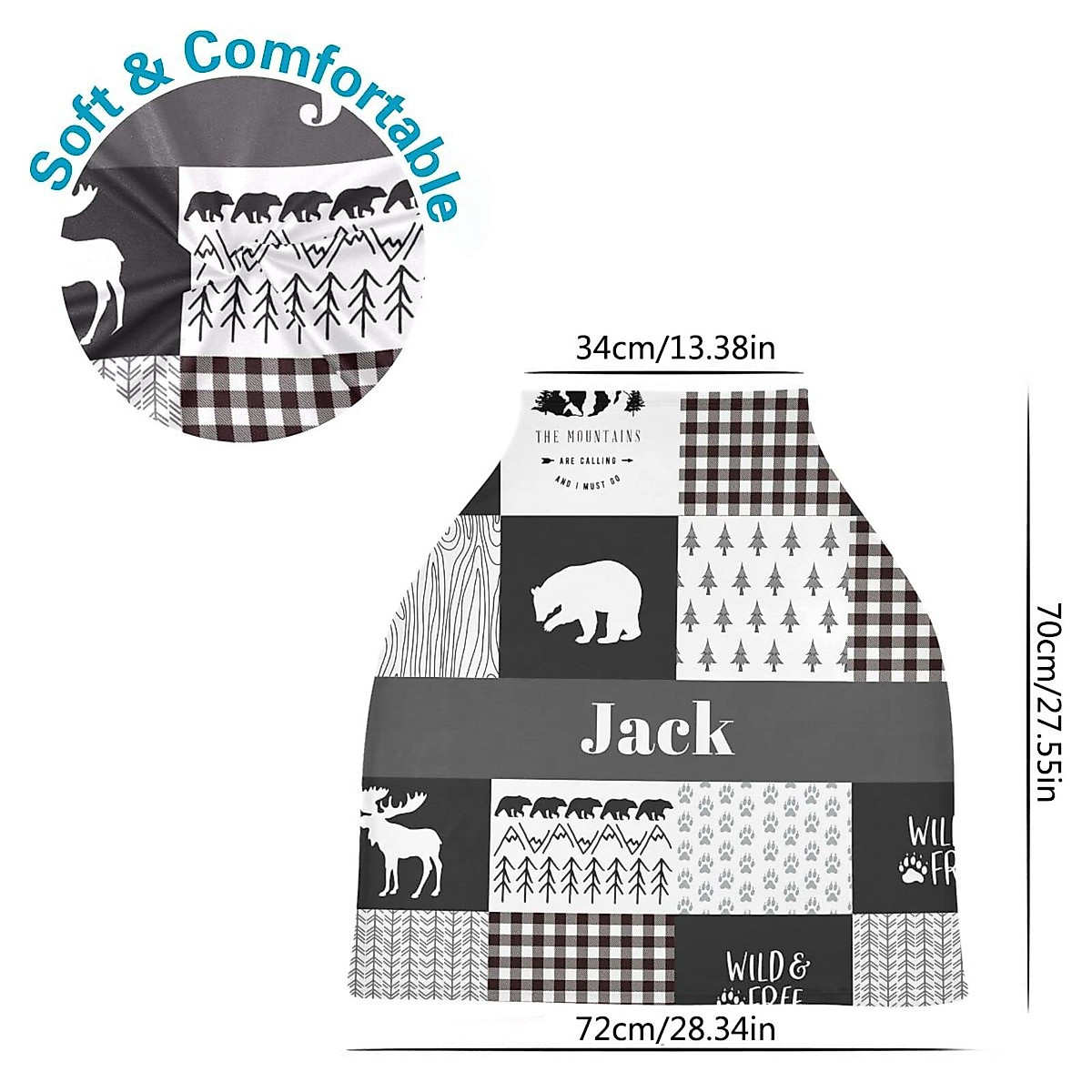 Personalized Baby Car Seat Cover for Boys Girls, Custom Nursing Covers for Breastfeeding with Name, Infant Stroller Cover, Baby Carseat Canopy for Newborn, Multiuse Car Seat Canopies, Woodland Theme