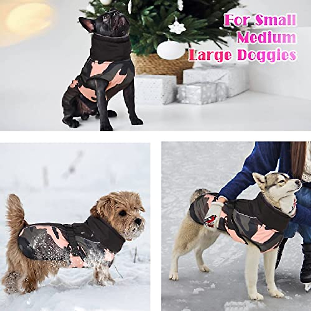 IECOii Extra Warm Dog Coat Reflective Adjustable Dog Jacket Dog Winter Coat with Buckle Fleece Turtleneck Dog Jacket for Cold Weather Soft Winter Coat for Small Medium Extra Large Dogs