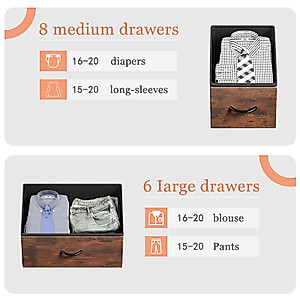 LIVEHOM 14 Dresser Drawer for Bedroom, Tall Dresser with Fabric Storage Drawer, Large Dressers & Chest of Drawers for Kid Room, Closet, Living Room, Entryway (Rustic Brown)