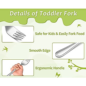 TeamFar Toddler Forks, 6 Pcs Stainless Steel Kids Utensil Small Fork for Child Self Feeding, with Line Patterned Edge, Non Toxic & Healthy, Mirror Surface & Dishwasher Safe, Easy to Grip