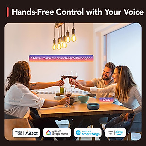 OREiN Smart LED Edison Light Bulb with Remote Control WiFi A19 Vintage Light Bulbs E26 Base 800Lm, 8W 60W Equiv Tunable 2700K-6500K Filament Bulbs Work with Alexa/Google/Aidot APP 4pack+1Romote…