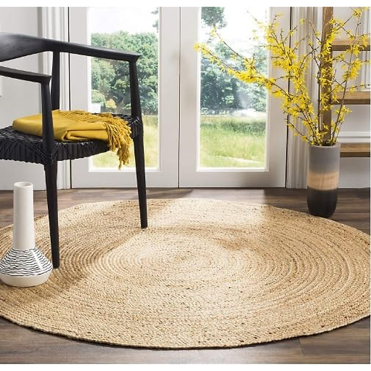 India Artistic Jute Braided Boho Area Rug, Natural Hand Woven Jute Rag Rug- Farmhouse Reverisible Rug Rustic Cotton Jute Rug Home Décor Vibrant Rag Rugs (3 Feet Round)