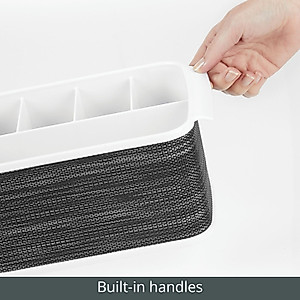 mDesign Plastic Cutlery Storage Organizer Caddy Tote Bin with Handles for Kitchen Cabinet or Pantry - Holds Forks, Knives, Spoons, Napkins - Indoor or Outdoor Use, Woven Accent - White/Graphite Gray