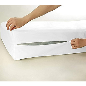 Zipper Fitted Sheet Twin Size 25" Pocket 600 Thread Count 100% Egyptian Cotton Sateen Weave Light Blue