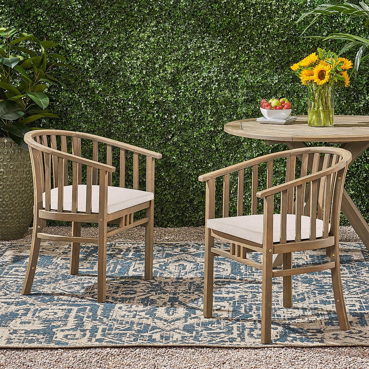 Topotdor Outdoor Chair Cushions Set of 2, Waterproof Patio Chair Cushions for Outdoor Furniture, Round Corner Seat Chair Pads with Ties for Patio Garden Dining Office, 17"x16"x2", Beige