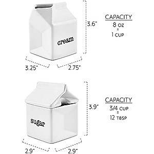 Darware Sugar and Creamer Set, Milk Carton Shaped White Ceramic Cream Jug and Sugar Bowl