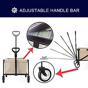 Collapsible Wagon Cart Black White cat icon Set Cute Kawaii Cartoon Character Funny Kitten Foldable Utility Wagon Large Capacity Garden Cart with Push Bar for Beach Camp Outdoor Shopping