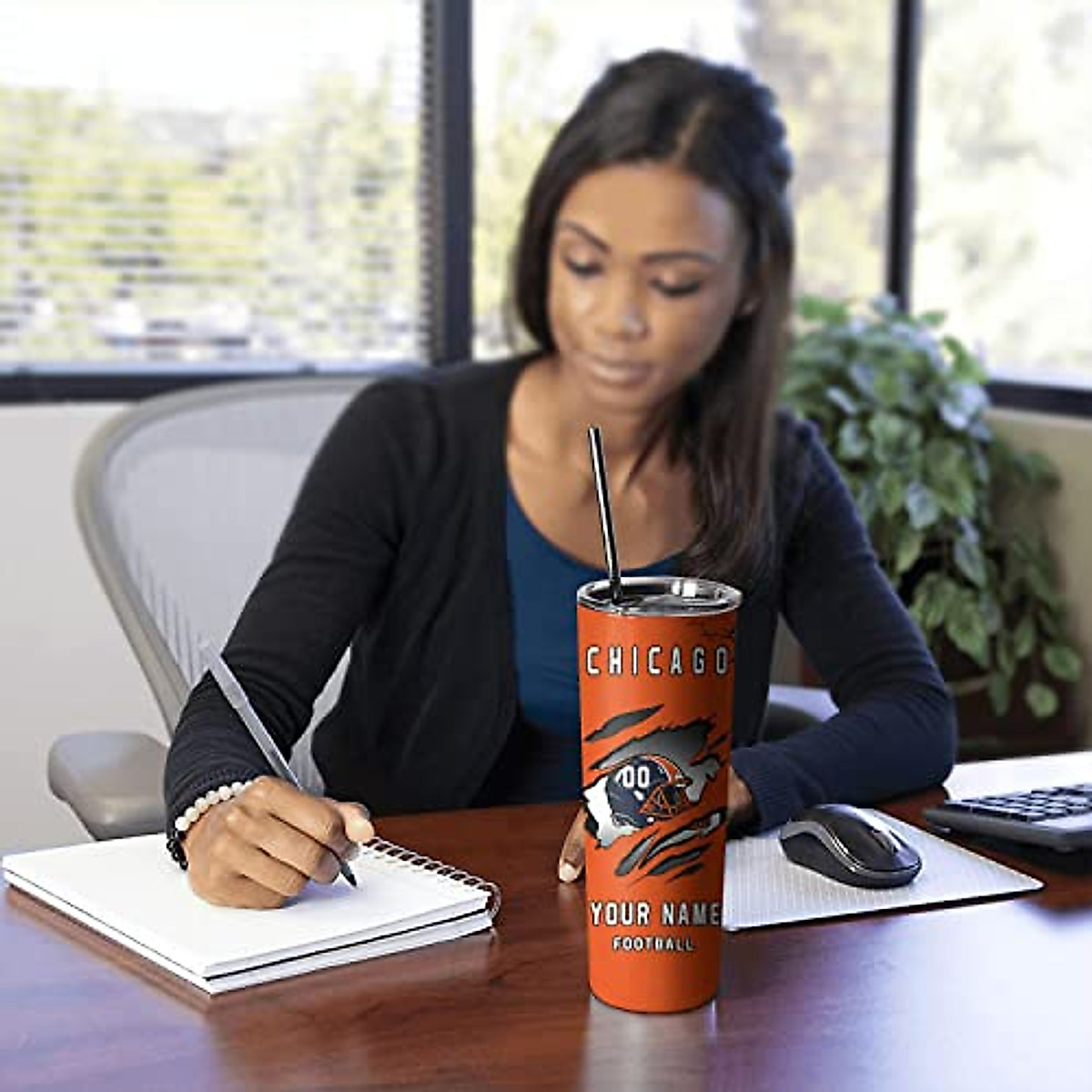 20oz Customs Football City Tumbler with Lid and Straws, Personalized Football GIfts for Fans, Travel Cup Adds Your Name and Number