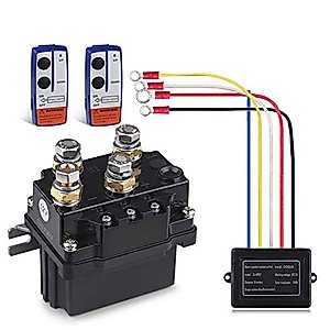 WATERWICH 12V 500A Winch Solenoid Relay Contactor+2pcs Wireless Winch Remote Control Kit with 6 Protecting Caps Universal for Truck Jeep ATV SUV 5500-12000lbs Winch