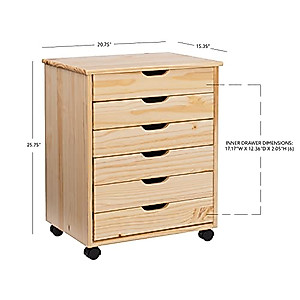 Linon Home Decor Products Corinne Six Drawer Wide, Natural Rolling Cart