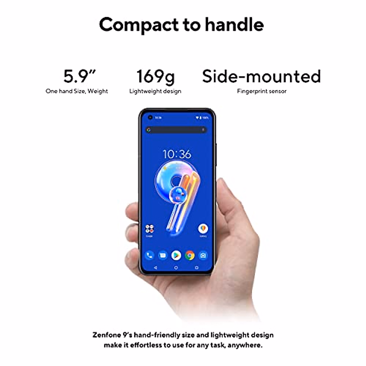 ASUS ZenFone 9 Cell Phone, 5.9” FHD+ 2400x1080 AMOLED 120Hz, IP68, 4300mAh Battery, 50MP/12MP Dual Camera, 12MP Front, 8GB RAM, 256GB, 5G LTE Unlocked Dual SIM, White, AI2202-8G256G-WH [US Version]