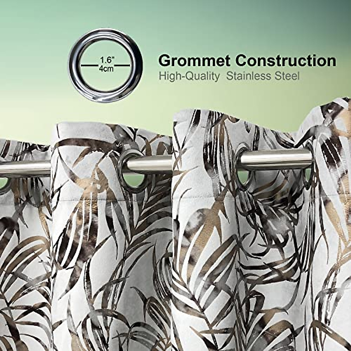 always4u Multi Colour Foil Print Velvet Curtains for Living Room Rainforest Leaves Modern Window Drapes 2 Panels 54 * 84 Silver Velour Curtains