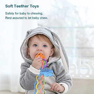 KOESMG Baby Silicone Pull String Activity Toys with Press Dimple, Montessori Sensory Interactive Early Educational Toy for Leaning, Baby Preschool Toys for 18 Months+ Boys or Girls