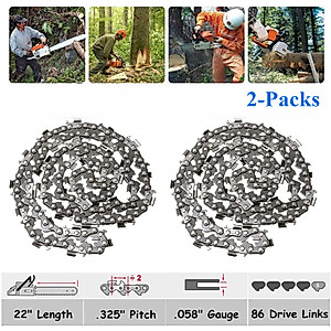 AILEETE 2-Packs 22 inch Chainaw Chain .325" LP Pitch - .058" Gauge - 86 Drive Links For 57CC Blue Max 2160 Chainsaw & 5200 5800 6200 Models, Replaces 21LPX086G