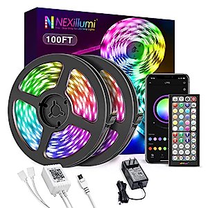 Nexillumi 100ft LED Strip Lights with IR Remote Ultra-Long LED Lights for Bedroom, Dorm, Room Decor App Control Music Sync LED Lights (100Ft APP+ Remote+ Mic Control)