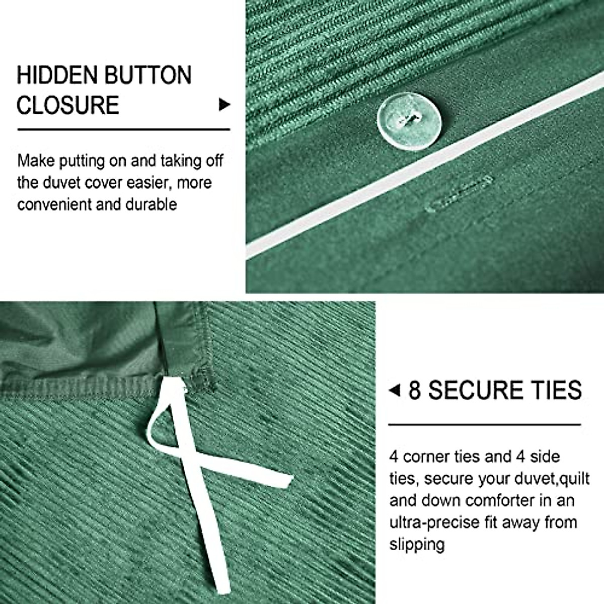 PHF Luxurious Velvet Corduroy Duvet Cover Set King, 3PCS Flannel Soft Comforter Cover Set for All Season, Cozy Durable Duvet Cover with Pillow Shams Bedding Collection, 104" x 90", Emerald Green