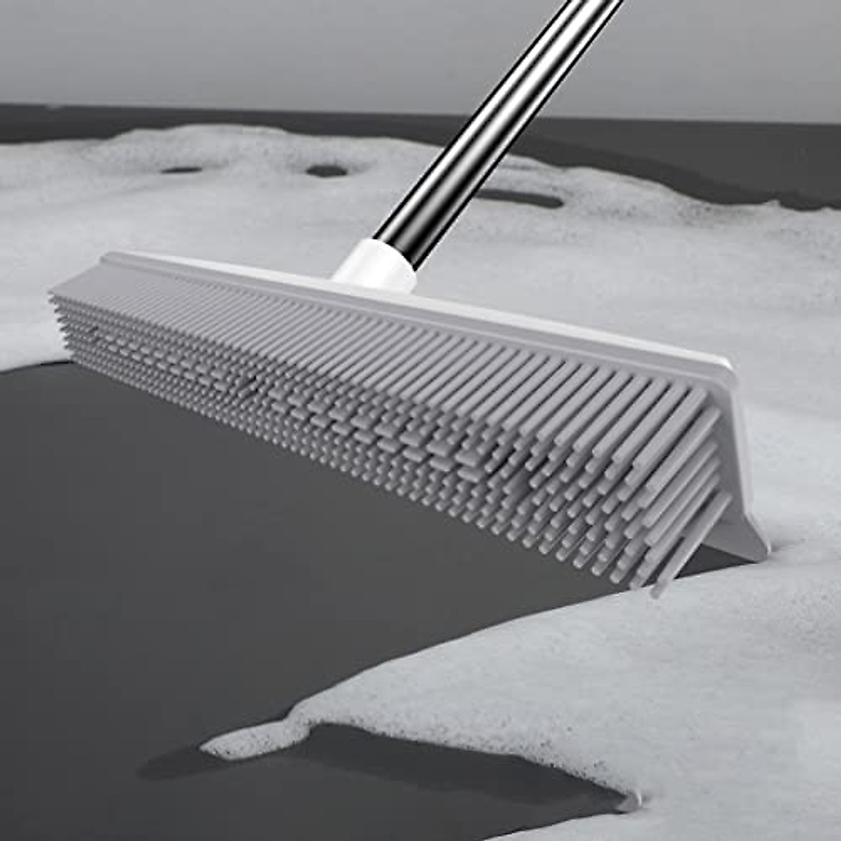 UPKOCH Floor Scrubber Brush Silicone Carpet Rake Hair Cleaning Broom Rubber Broom Carpet Rake Pet Hair Remover Broom Long Handle Scrubbing Brush Household Cleaning Tools White Grey
