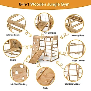 Amictoy Indoor Jungle Gym for Kids 2-10yrs, 2024 Upgraded 8-in-1 Climbing Toy for Toddlers with Slide, Swing and Climbing Rock, Montessori Indoor Playground, Climber Playset for Kids