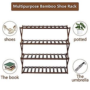 ALEAVIC Foldable Bamboo Shoe Rack, 4-Tier Shoe Rack, Installation-Free Shoe Rack, Multifunctional Freestanding Shoe Rack for Closet, Entryway, Balcony, Living Room, Bedroom, Brown