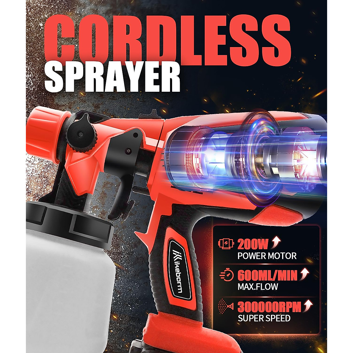 Cordless Paint Sprayer for Milwaukee 18V Battery 48-11-1850, HVLP Spray Paint Gun with 5 Nozzles and 1400ml Container for House Painting Interior and Exterior/Wood/Walls/Fence(Not Included Battery)