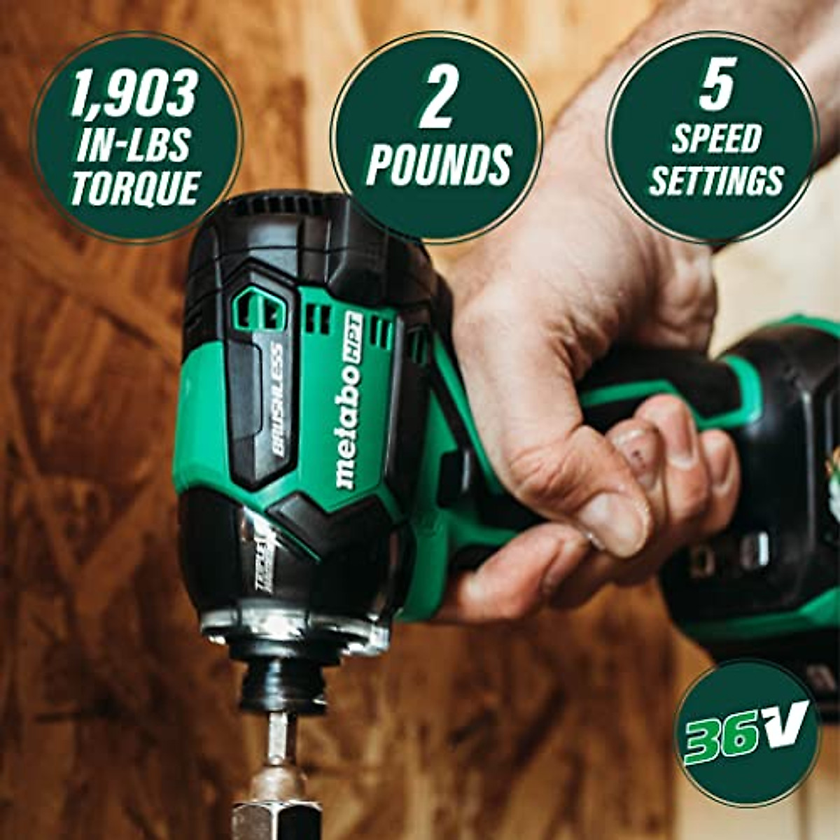 Metabo HPT 36V MultiVolt™ Cordless Triple Hammer BOLT Impact Driver Kit | 1/4-Inch Keyless | 5 Speed Modes | 3 LED Lights | Up to 1,903 in-lbs of Torque | IP56 Rated | Lifetime Tool Warranty | WH36DC