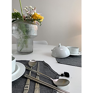 cozymomdeco Korean Made Silver Color Cutlery Spoon Chopsticks 18-10 Stainless Steel Printed Traditional Pattern_2 SET