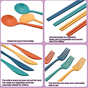 Tneene 6 Pack Wheat Straw Cutlery, Portable Travel Utensils Spoon Fork Knife, Reusable Flatware Set with Case for Travel Office Lunch Camping Daily Use(6 Colors)