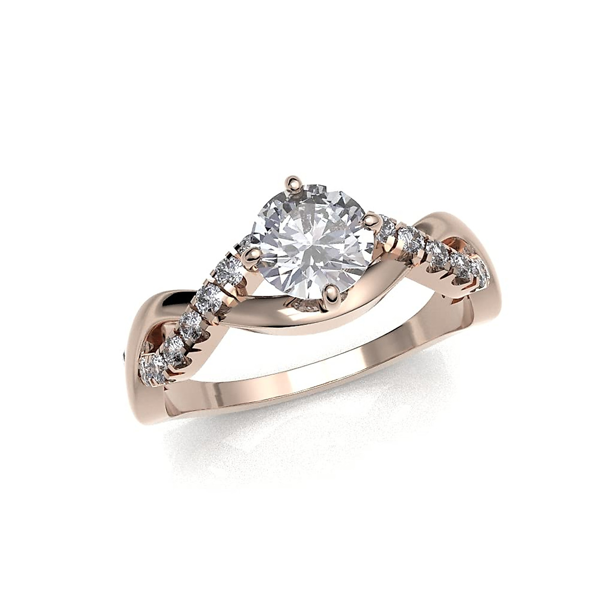 0.70 Carat TCW Round Diamond Infinity Engagement Ring Set 14K Gold Ladies Wedding Band 0.33 Carat Solitaire Diamond Split Shank Pave Set Stackable Ring For Women Color HI / Clarity I1 (rose-gold)