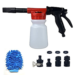 AQTZGOS Snow Foam Gun Foam Gun, Pressure Washer Car Wash Snow Foam Gun Adjustable Pressure Washer, Car Cleaning Attached to Garden Hose Snow Foam Gun (with Car Wash Gloves, Quick Coupler) (Red)
