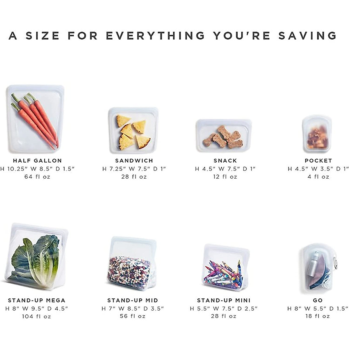 Stasher Silicone Reusable Storage Bag, 2 Sandwich (Clear + Ash) | Food Meal Prep Storage Container | Lunch, Travel, Makeup, Gym Bag | Freezer, Oven, Microwave, Dishwasher Safe, Leakproof